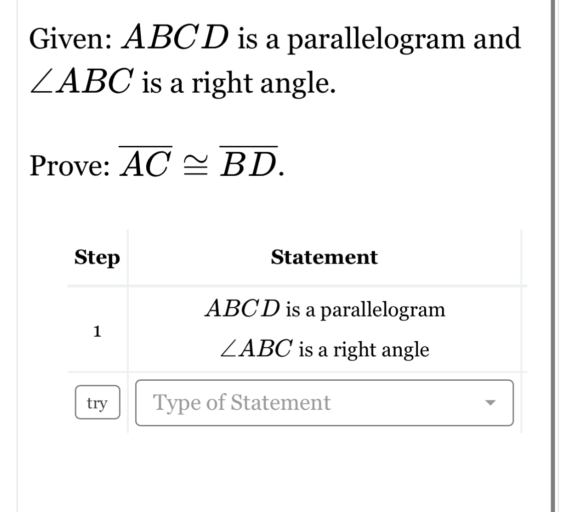 [GET ANSWER] Given: A B C D is a parallelogram and ∠ A B C is a right angle. Prove: A C≅B D ...