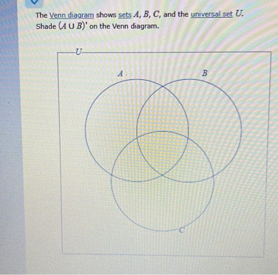the venn diagram shows sets a b c and the universal set u shade a cup bprime on the venn diagram