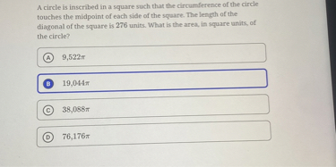 A circle is inscribed in a square such that the circumference of the ...