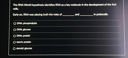 The RNA World hypothesis identifies RNA as a key molecule in the ...