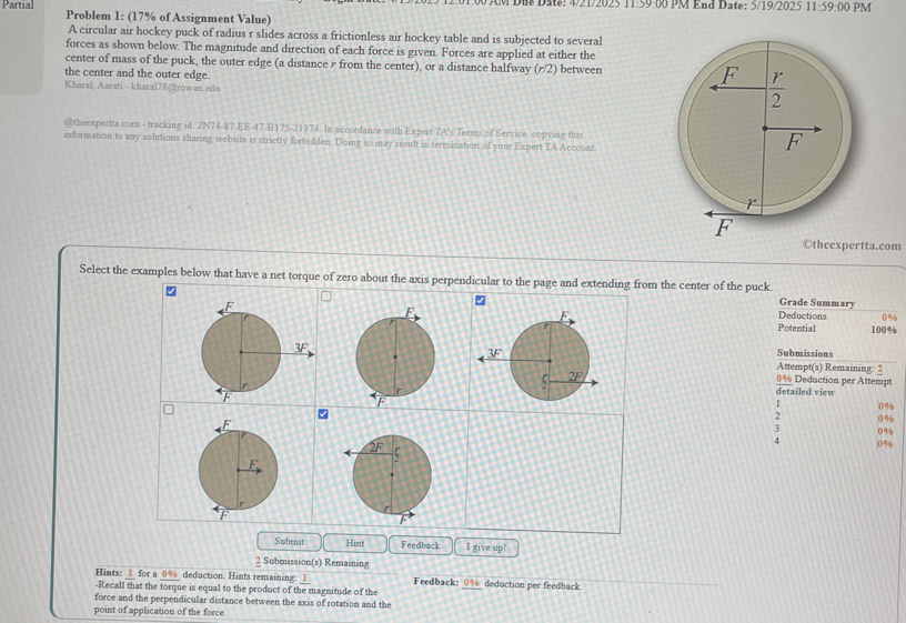Partial Problem 1: ( 17 % of Assignment Value) A circular air hockey ...