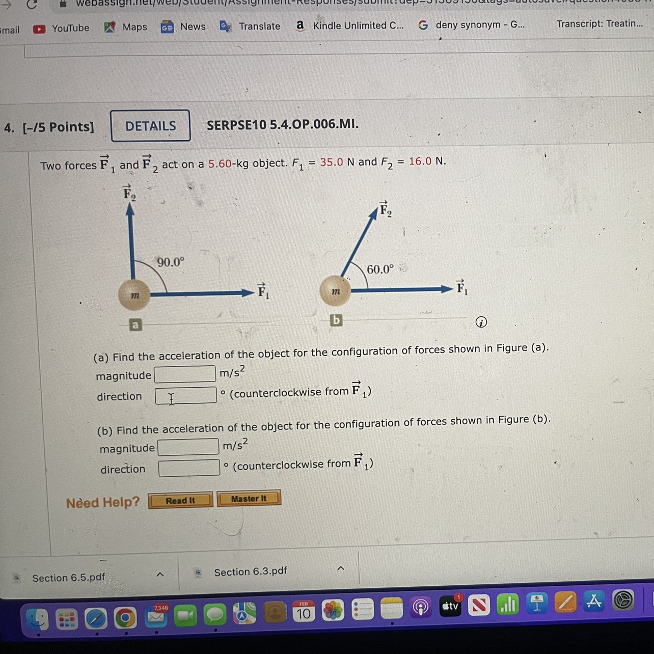 Solved 4 [ 5 Points] Details Serpse10 5 4 Op 006 Mi Two Forces F⃗1