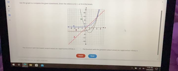 Use the gaph to complete the given satements. fnter the letters A, B, C ...