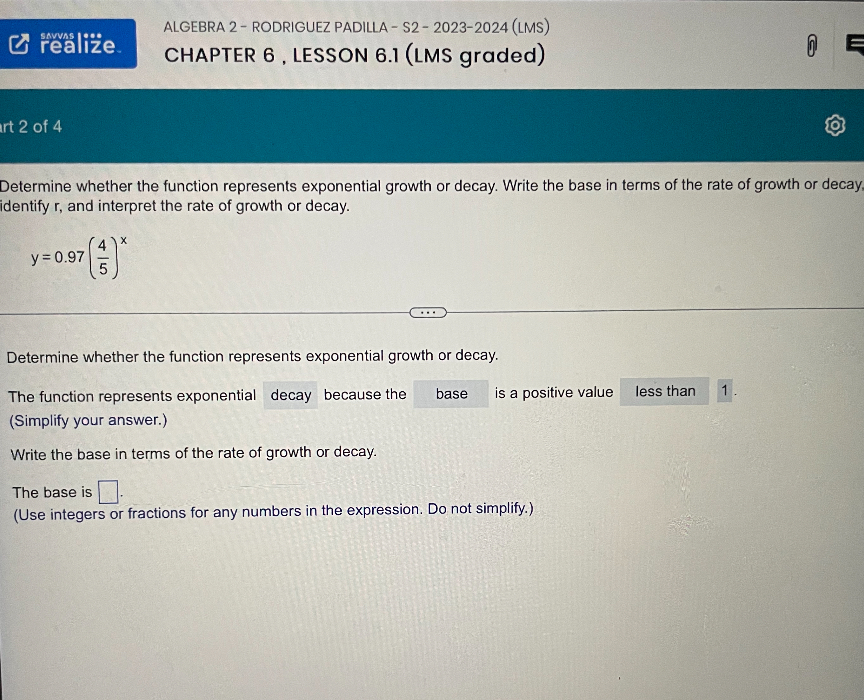 SAVVAS ALGEBRA 2-RODRIGUEZ PADILLA - S2- 2023-2024 (LMS) CHAPTER 6 ...