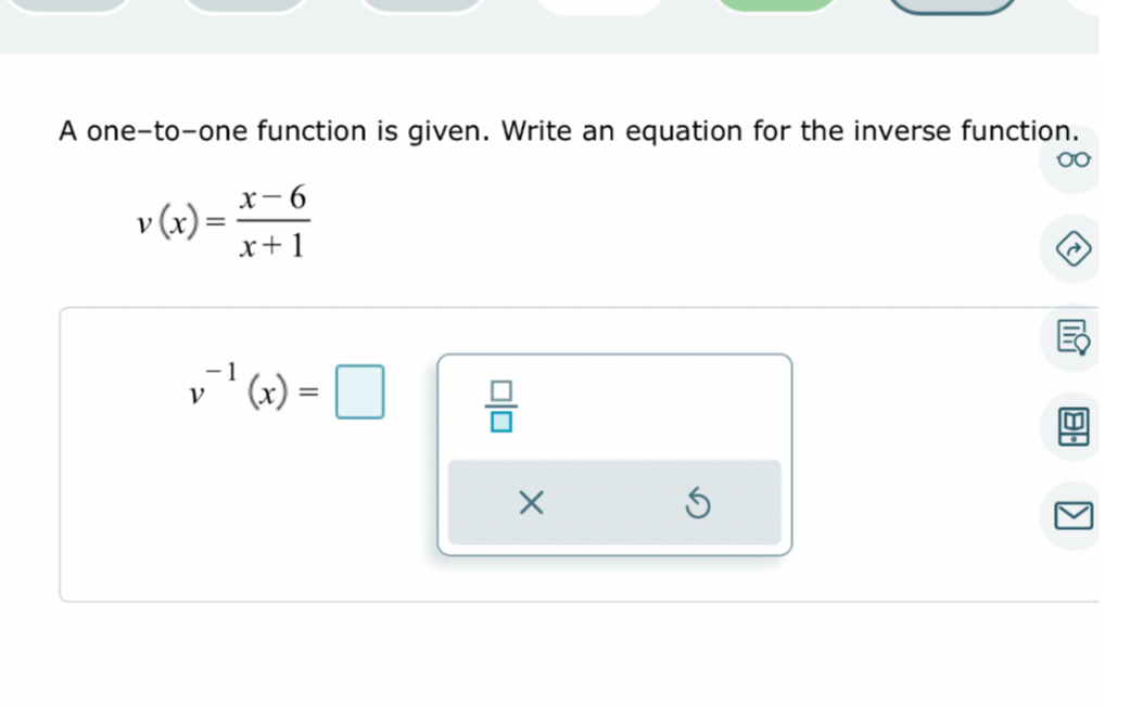 SOLVED: A one-to-one function is given. Write an equation for the ... SOLVED: A one-to-one function is given. Write an equation for the ...