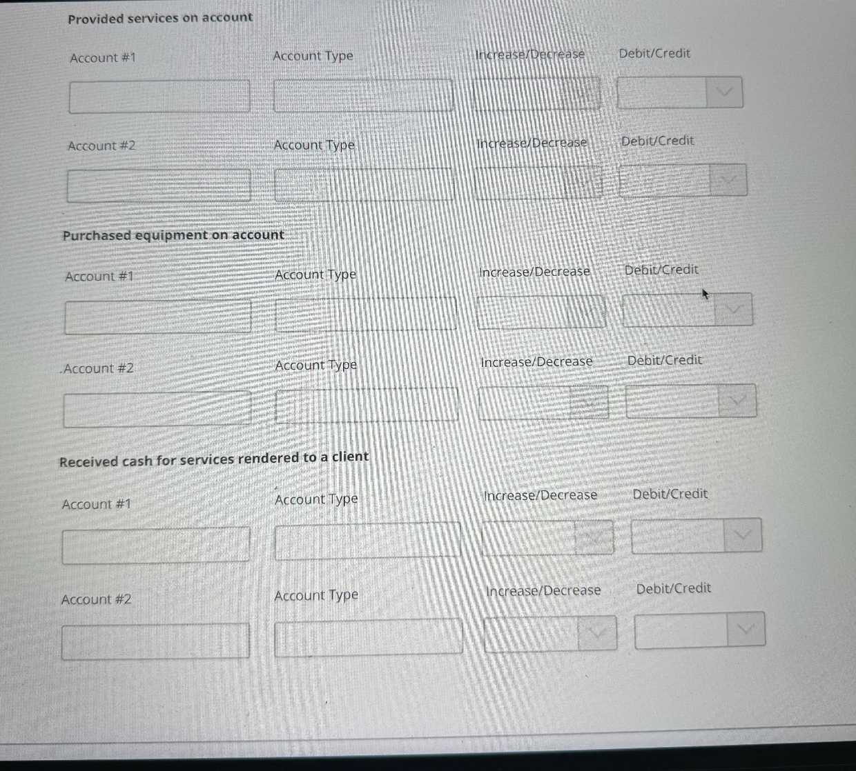 Provided services on account Account #1 Account #2 Account #2 Account ...