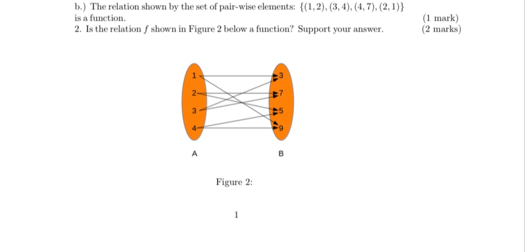 SOLVED: b.) The relation shown by the set of pair-wise elements: {(1,2),(3,4),(4,7),(2,1)} is a ...