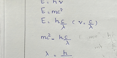 SOLVED: E=m c^2 E=h (c)/(λ) (v=(c)/(λ)) m c^2=h (c)/(λ) λ=h