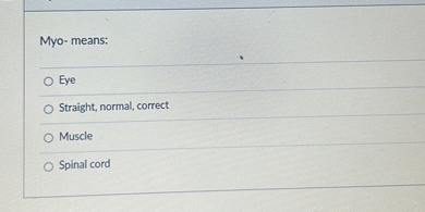 SOLVED: Myo-means: Eye Straight, normal, correct Muscle Spinal cord