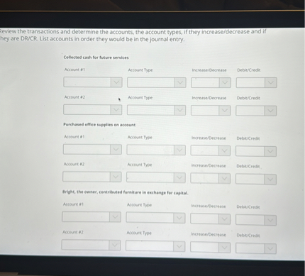 Review the transactions and determine the accounts, the account types ...
