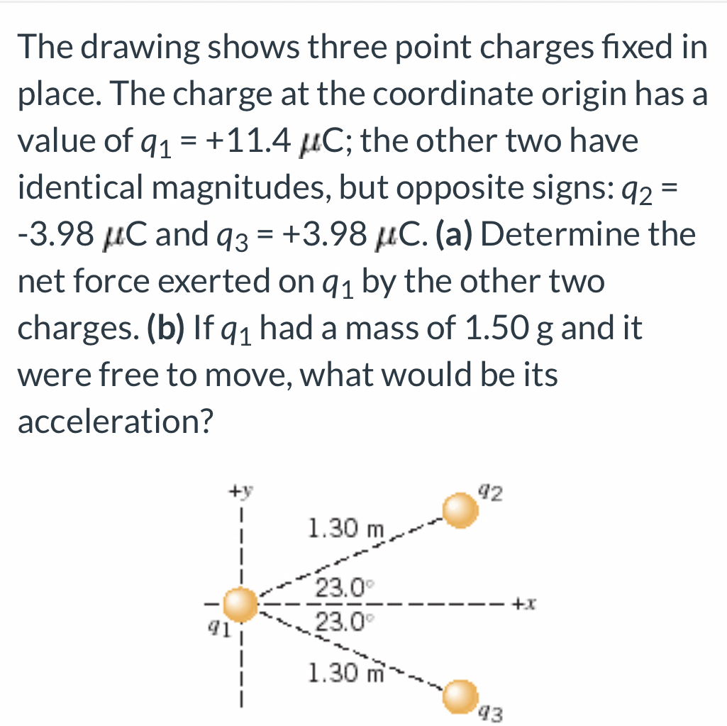 the drawing shows three point charges fixed in place the charge at the ...