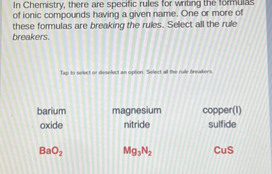 In Chemistry, there are specific rules for writing the formulas of ...