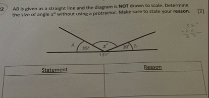A B is given as a straight line and the diagram is NOT drawn to scale. Determine the size of ...
