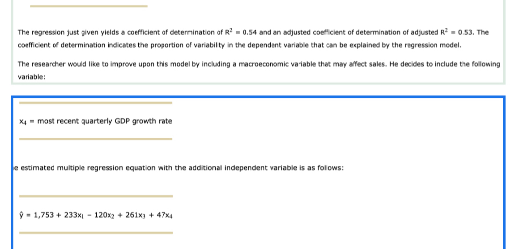 SOLVED: The regression just given yields a coefficient of determination ...