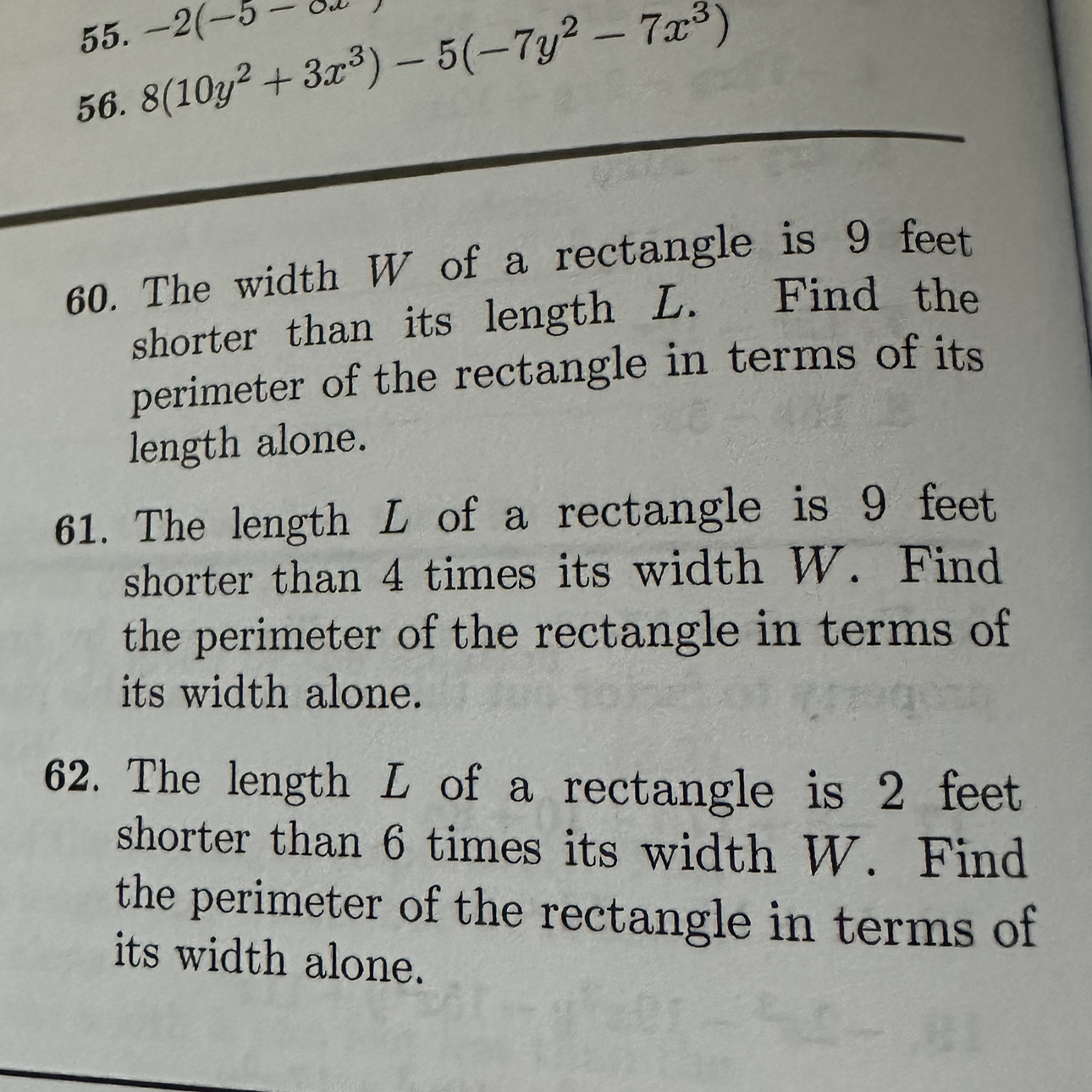the length l of a rectangle is 9 feet shorter than 4 times its width w ...
