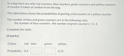 SOLVED: In a bag there are only red counters, blue counters, green ...