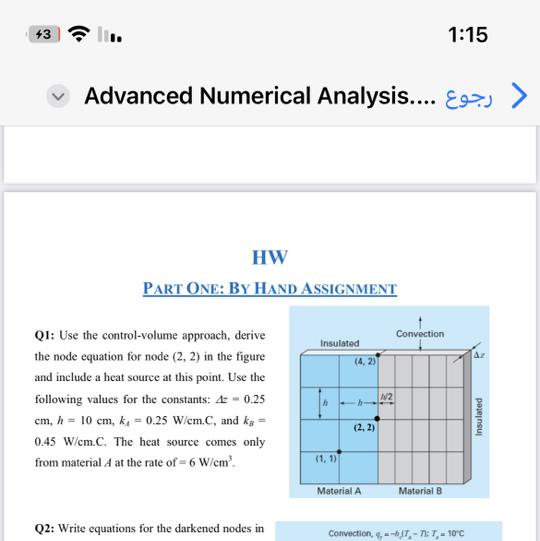 43.2 lis 1: 15 Advanced Numerical Analysis.... ?? PART ONE: BY HAND ASSIGNMENT Q1: Use the ...