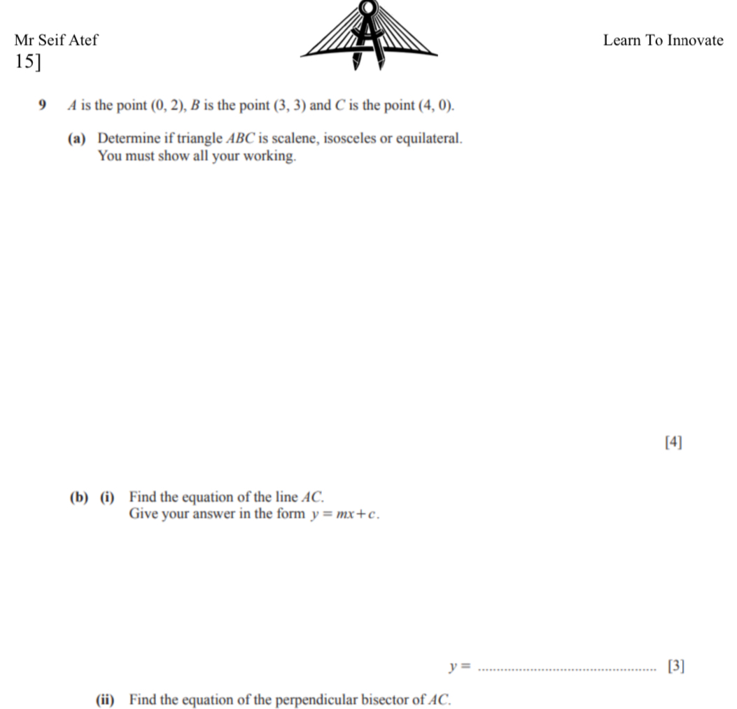 SOLVED: Mr Seif Atef 15] Learn To Innovate 9 A is the point (0,2), B is ...
