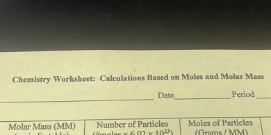 SOLVED: Chemistry Worksheet: Calculations Based on Moles and Molar Mass ...