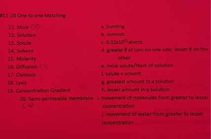 #11-20 One to one Matching 11. Mole -c a. bursting 12. Solution b ...