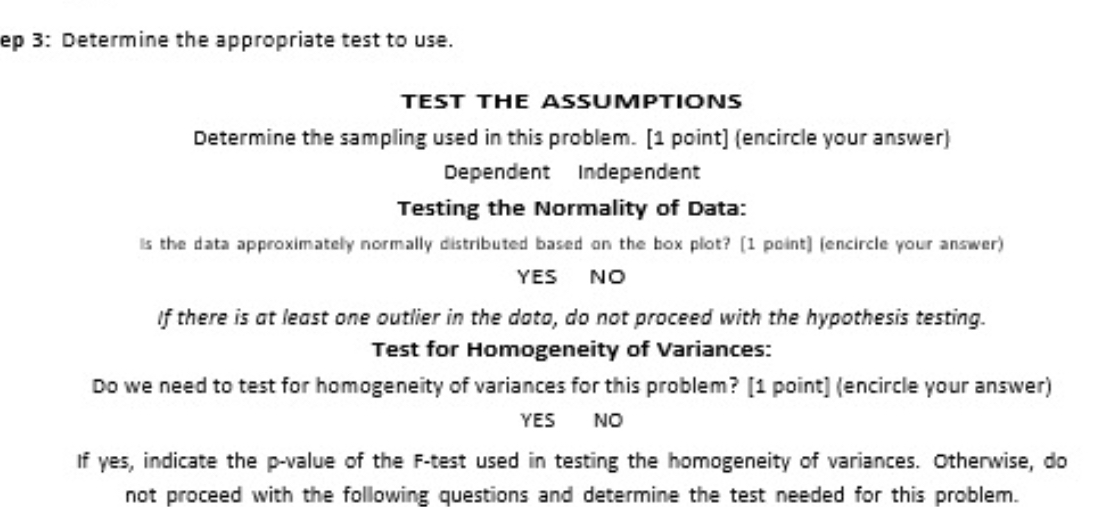 SOLVED: ep 3: Determine the appropriate test to use. TEST THE ...