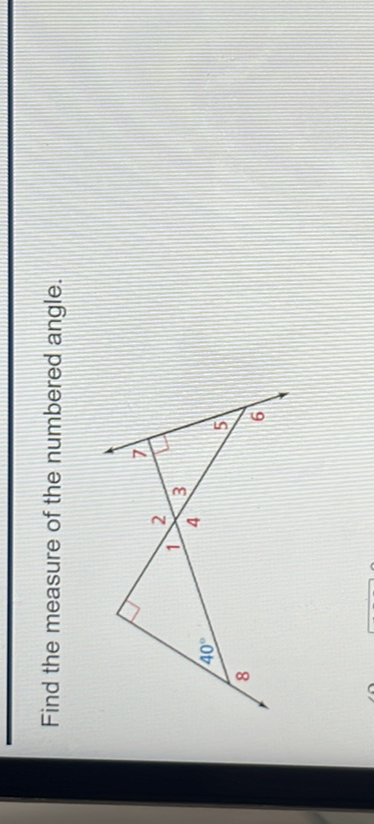 SOLVED: Find the measure of the numbered angle.