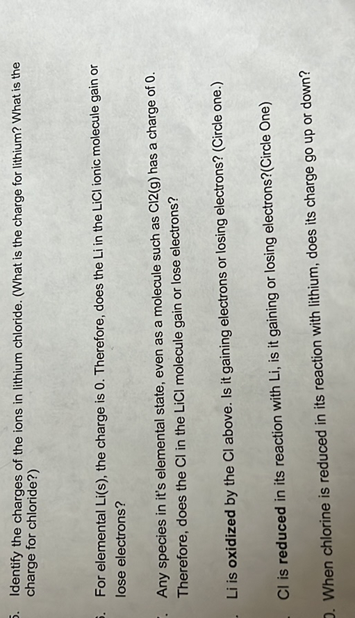 Identify the charges of the ions in lithium chloride. (What is the ...