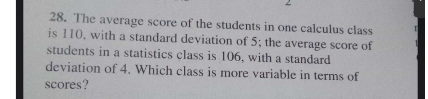 28. The average score of the students in one calculus class is 110 ...