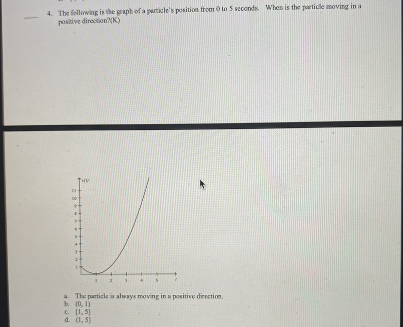 SOLVED: 4. The following is the graph of a particle's position from 0 to 5 seconds. When is the ...