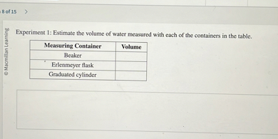 8 of 15 Experiment 1: Estimate the volume of water measured with each ...
