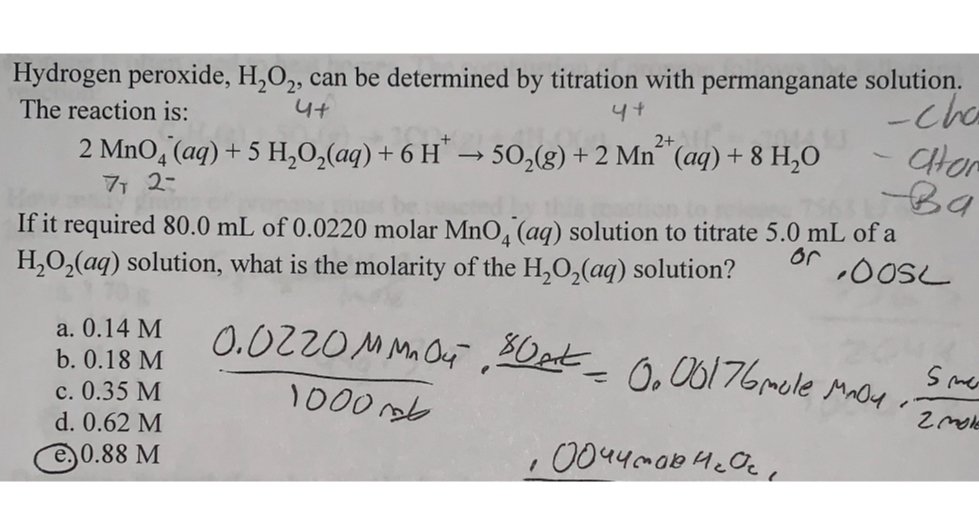 Solved Hydrogen Peroxide H2o2 Can Be Determined By Titration With