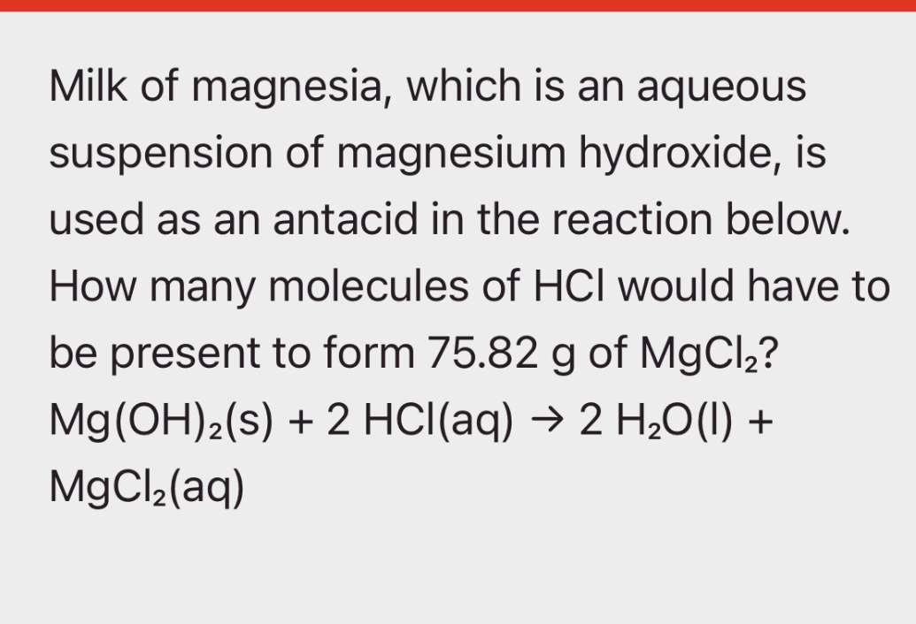 milk of magnesia which is an aqueous suspension of magnesium hydroxide ...