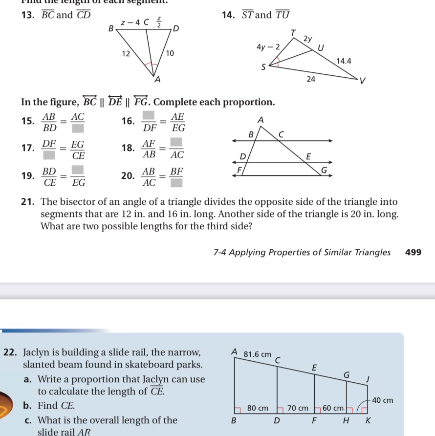13. B C and C D 14. S T and T U In the figure, B CD EF G. Complete each ...
