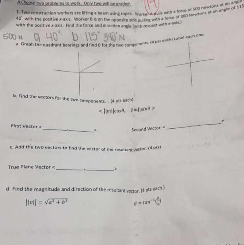 SOLVED: 1. Two construction workers are lifting a beam using ropes ...