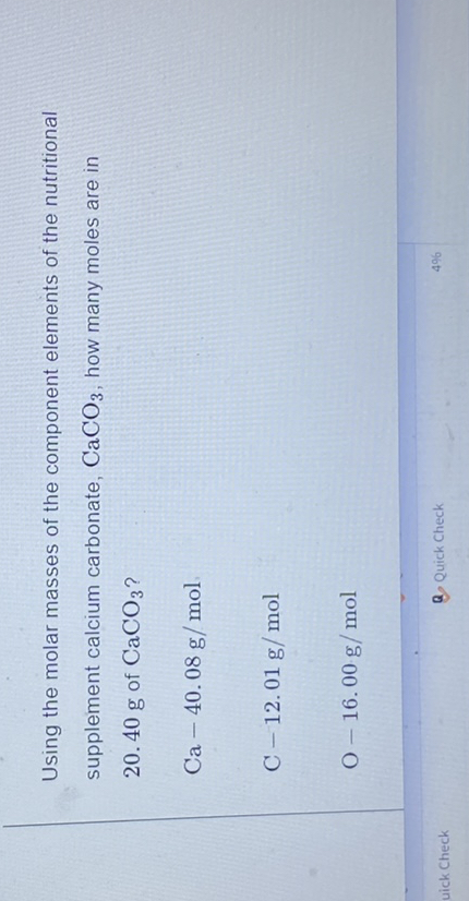 Using the molar masses of the component elements of the nutritional supplement calcium carbonate ...