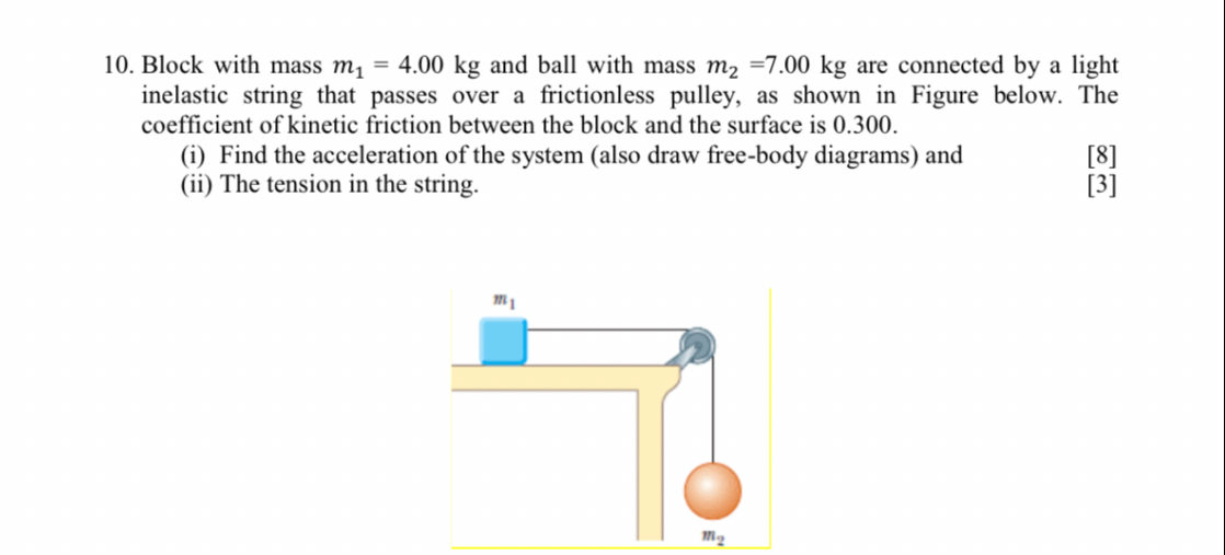 10. Block with mass m1=4.00 kg and ball with mass m2=7.00 kg are ...