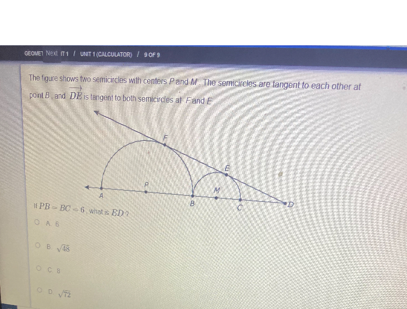 SOLVED: The figure shows two semicircles with centers P and M. The ...