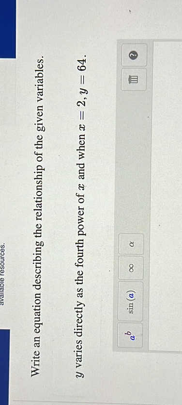 Solved Write An Equation Describing The Relationship Of The Given Variables Y Varies Directly