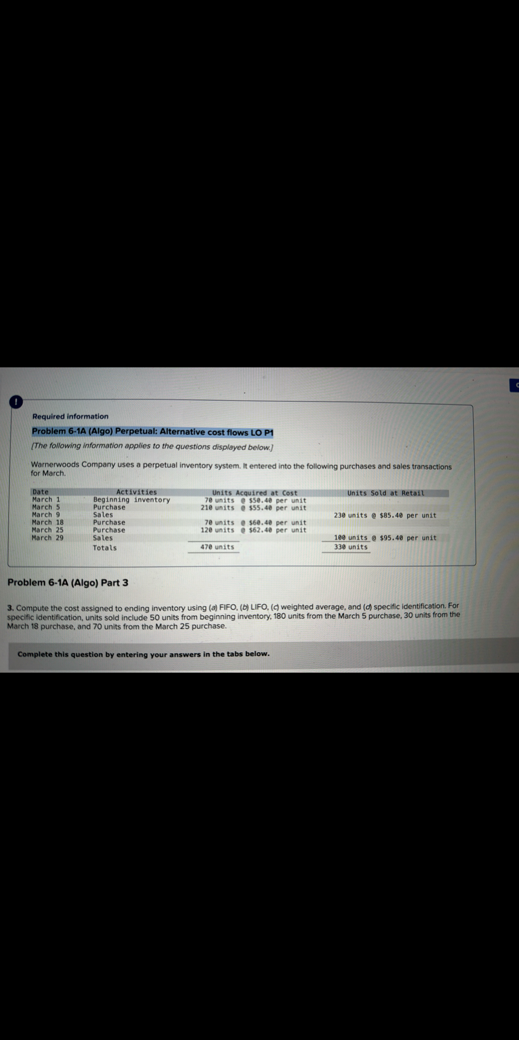 required information problem 6 1a algo perpetual alternative cost flows lo p1 the following ...