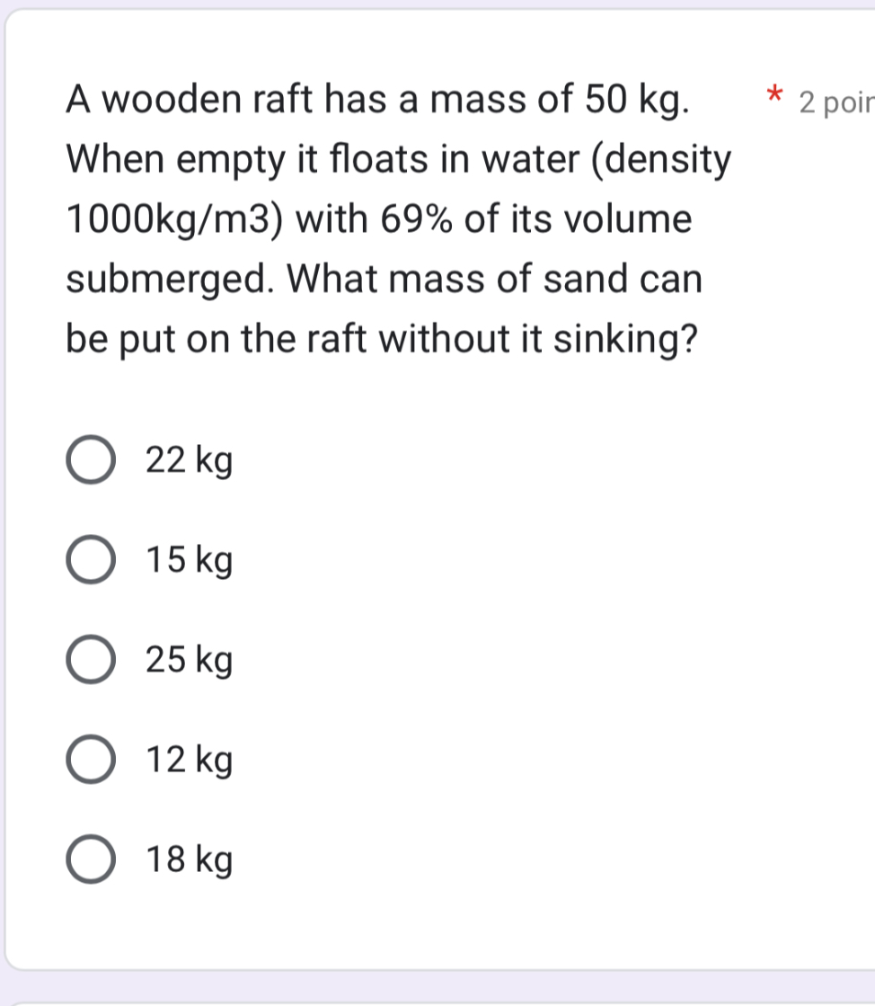 [GET ANSWER] A wooden raft has a mass of 50 kg. 2 poir When empty it ...