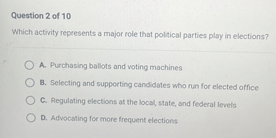 SOLVED: Question 2 of 10 Which activity represents a major role that ...