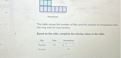 the table shows the number of flies and the number of mosquitoes that ...