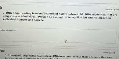 Worth 1 peine 2 DNA fingerprinting involves analysis of highly ...