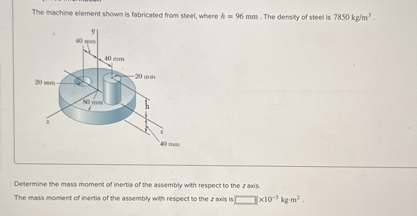 The machine element shown is fabricated from steel, where h=96 mm. The ...