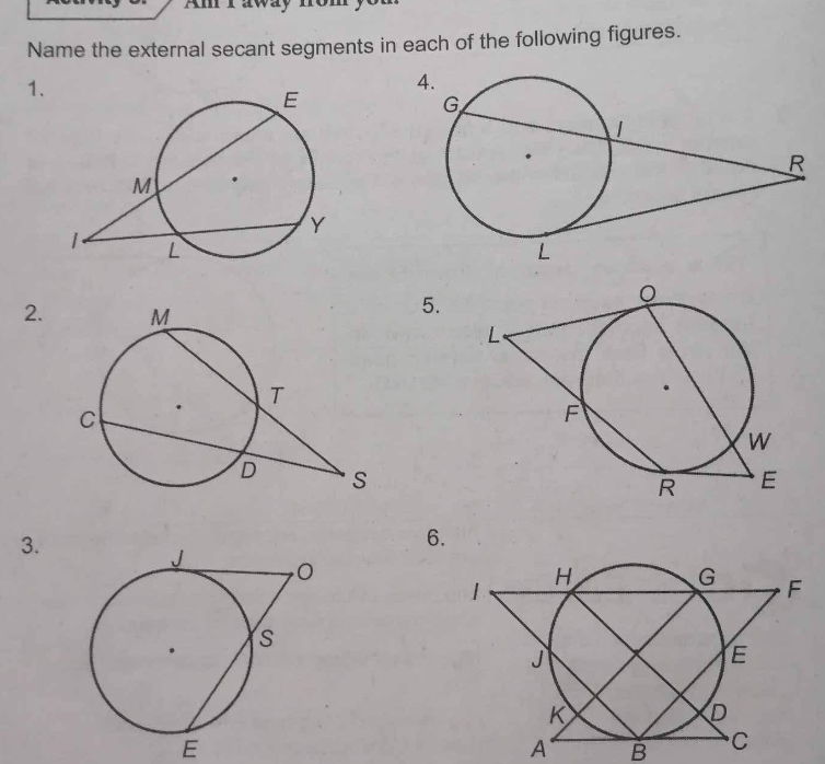 Solved Name The External Secant Segments In Each Of The Following