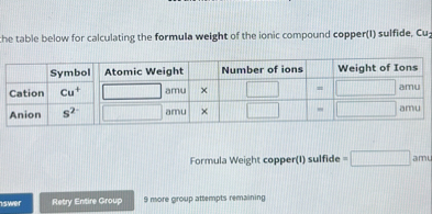 the table below for calculating the formula weight of the ionic ...