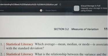 SECTION 3.2 Measures of Variation 1. Statistical Literacy Which average-mean, median, or mode-is ...