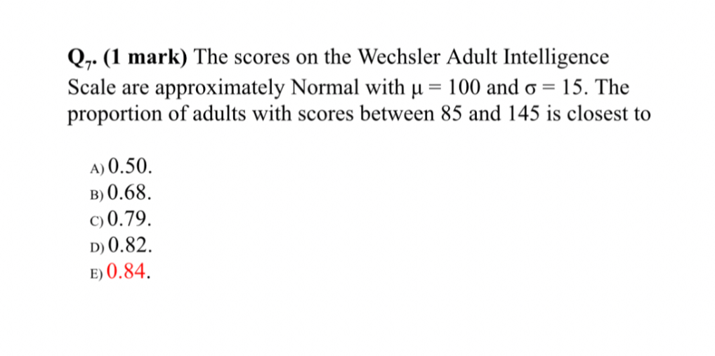 Q. (1 mark) The scores on the Wechsler Adult Intelligence Scale are ...