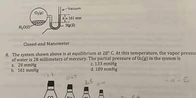 Closed-end Manometer 8. The system shown above is at equilibrium at 28 ...
