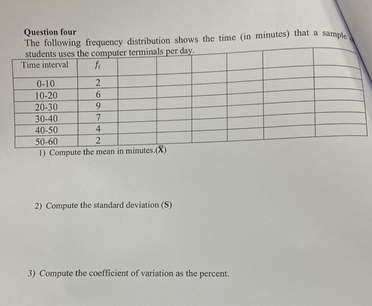 SOLVED: Question four The following frequency distribution shows the ...